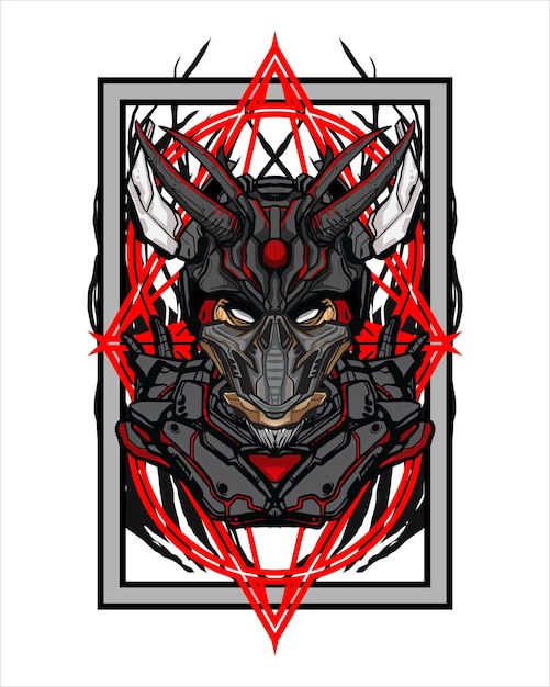 Fierce Demonic Warrior Emblem in Striking Red and Black | Jiffy Designs