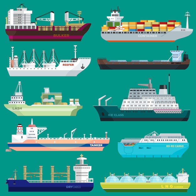 Diverse Fleet of Cargo Ships and Passenger Vessels on Teal | Jiffy Designs