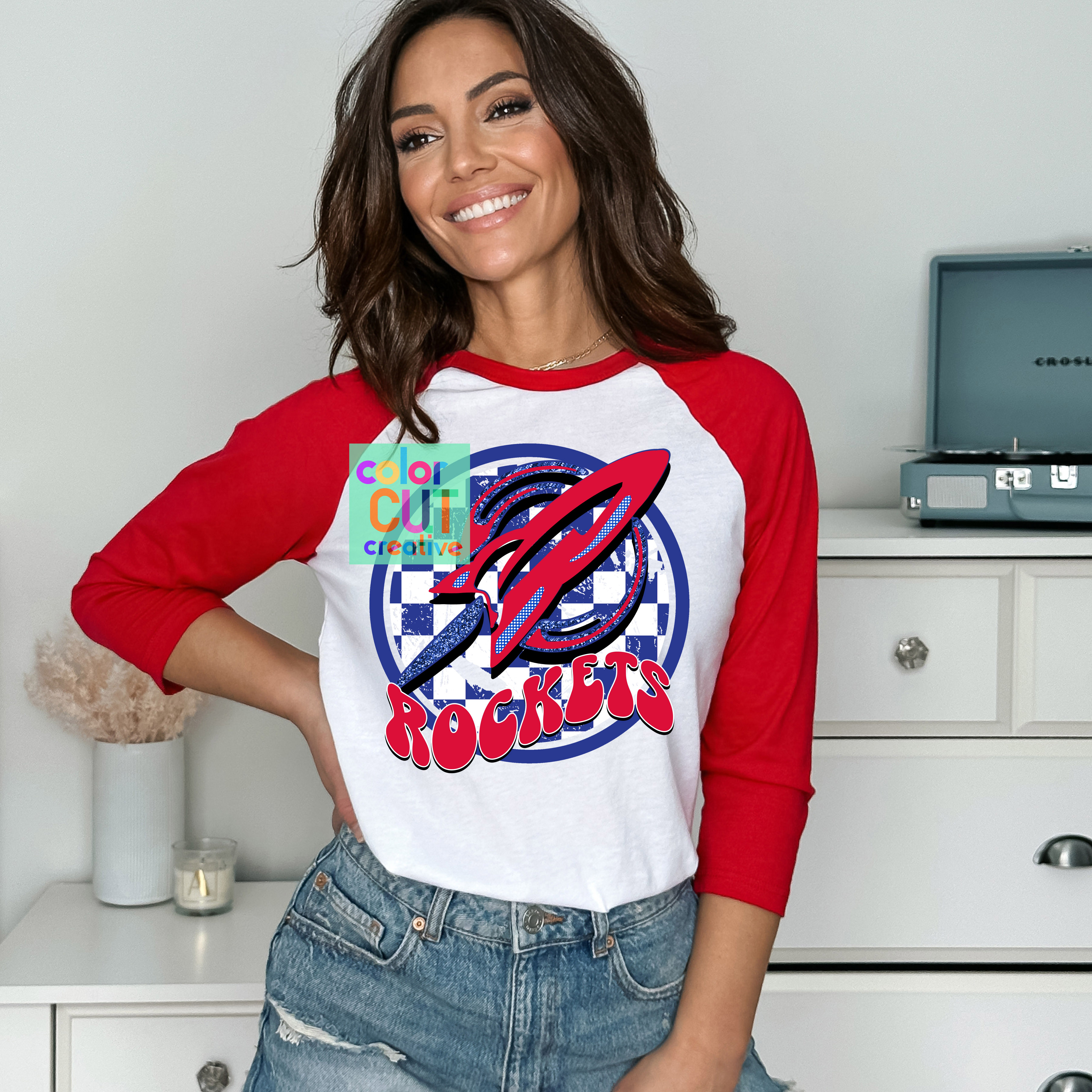 'Rockets' Retro Space-Age Design with Checkered Circular Backdrop ...