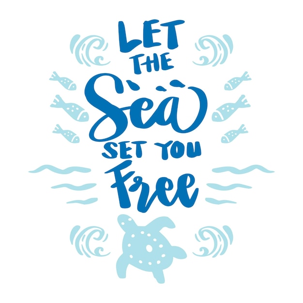 Inspiring Ocean-Themed Lettering with Playful Waves and Sea Turtle ...