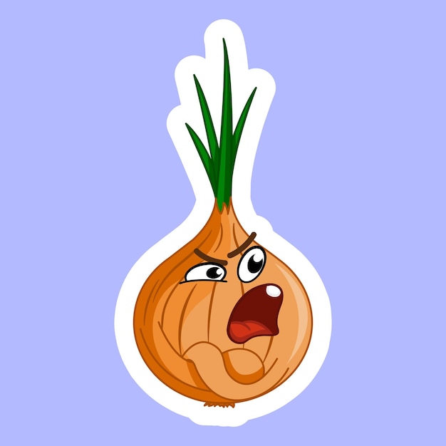 Surprised Cartoon Onion with Expressive Face and Green Leaves | Jiffy Designs