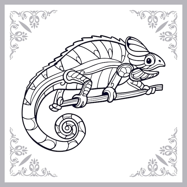 Intricate Chameleon Illustration with Ornate Borders | Jiffy Designs