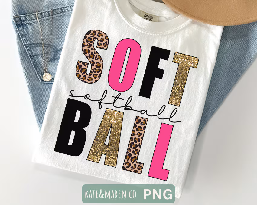 'Softball' Bold Typography with Leopard Print and Glitter Textures ...