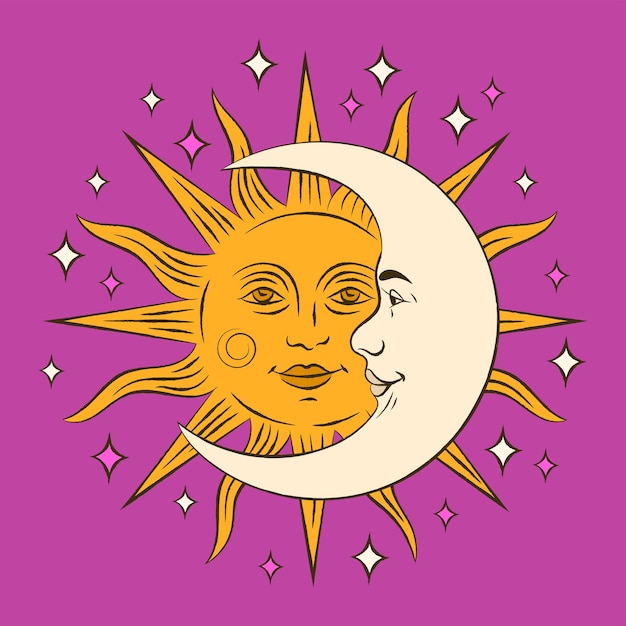 Radiant Sun and Crescent Moon Celestial Design | Jiffy Designs