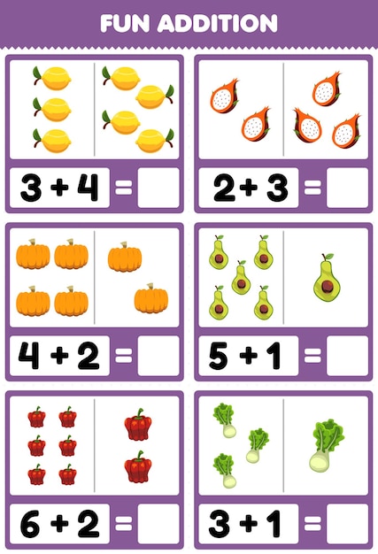 Colorful Fruit and Vegetable Addition Practice with Playful ...