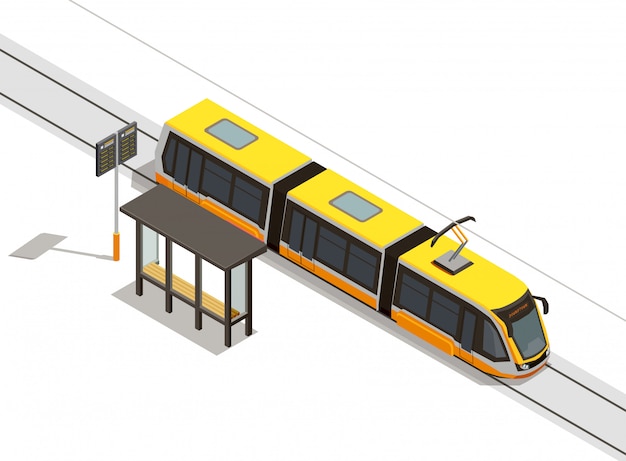 Sleek and Vibrant Modern Tram Waiting at the Platform | Jiffy Designs