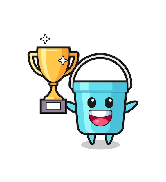 Cheerful Bucket Character Proudly Holds Shiny Trophy | Jiffy Designs