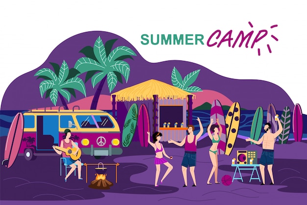 Vibrant Summer Camp Scene with Lively Activities and Scenic Backdrops ...