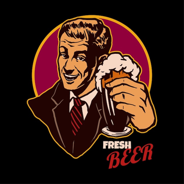 Retro Businessman Enjoying a Refreshing Beer | Jiffy Designs