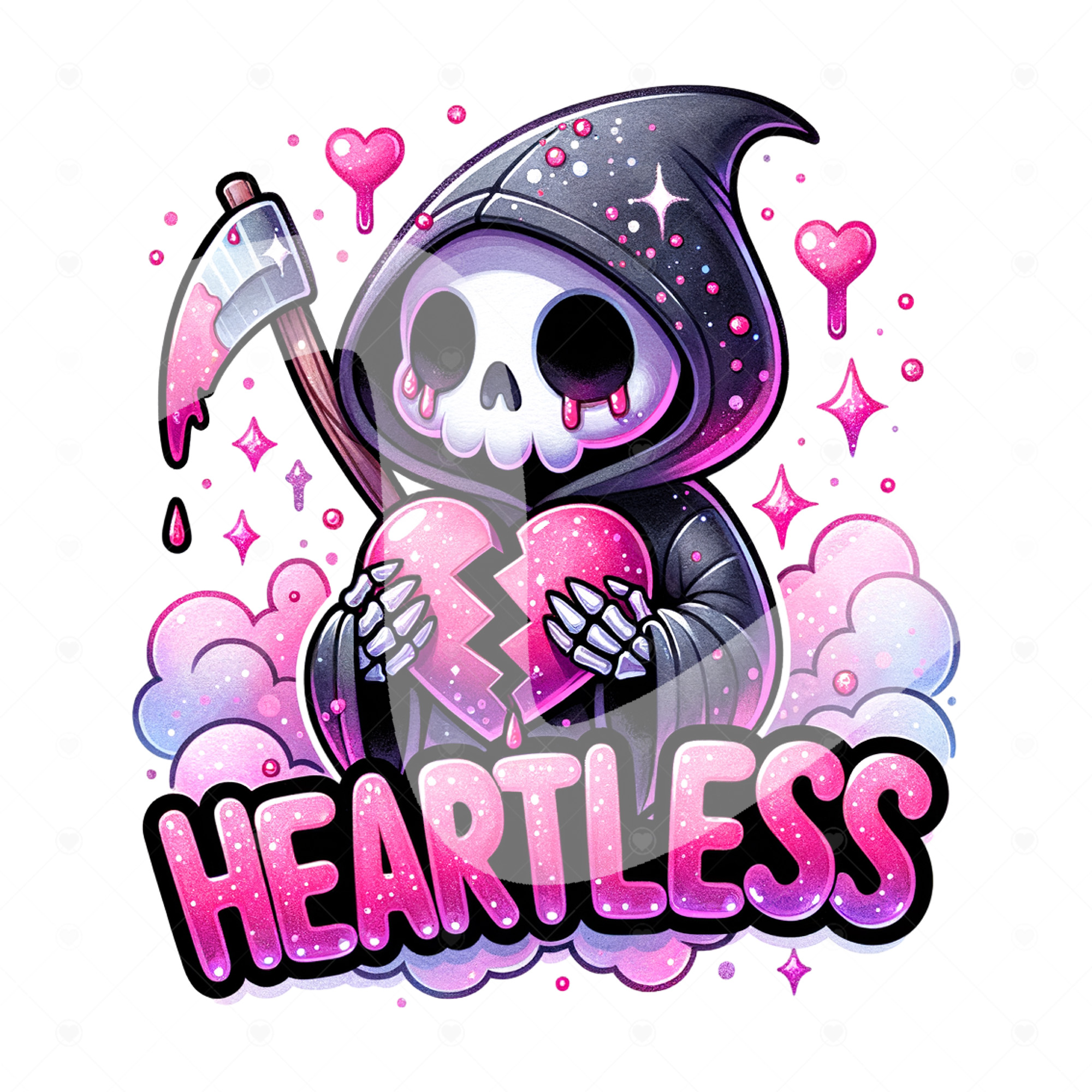 'Heartless' Adorable Grim Reaper with Broken Heart in Vibrant Cartoon ...