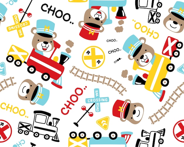 Playful Train-Themed Collection of Cartoon Bear Characters | Jiffy Designs