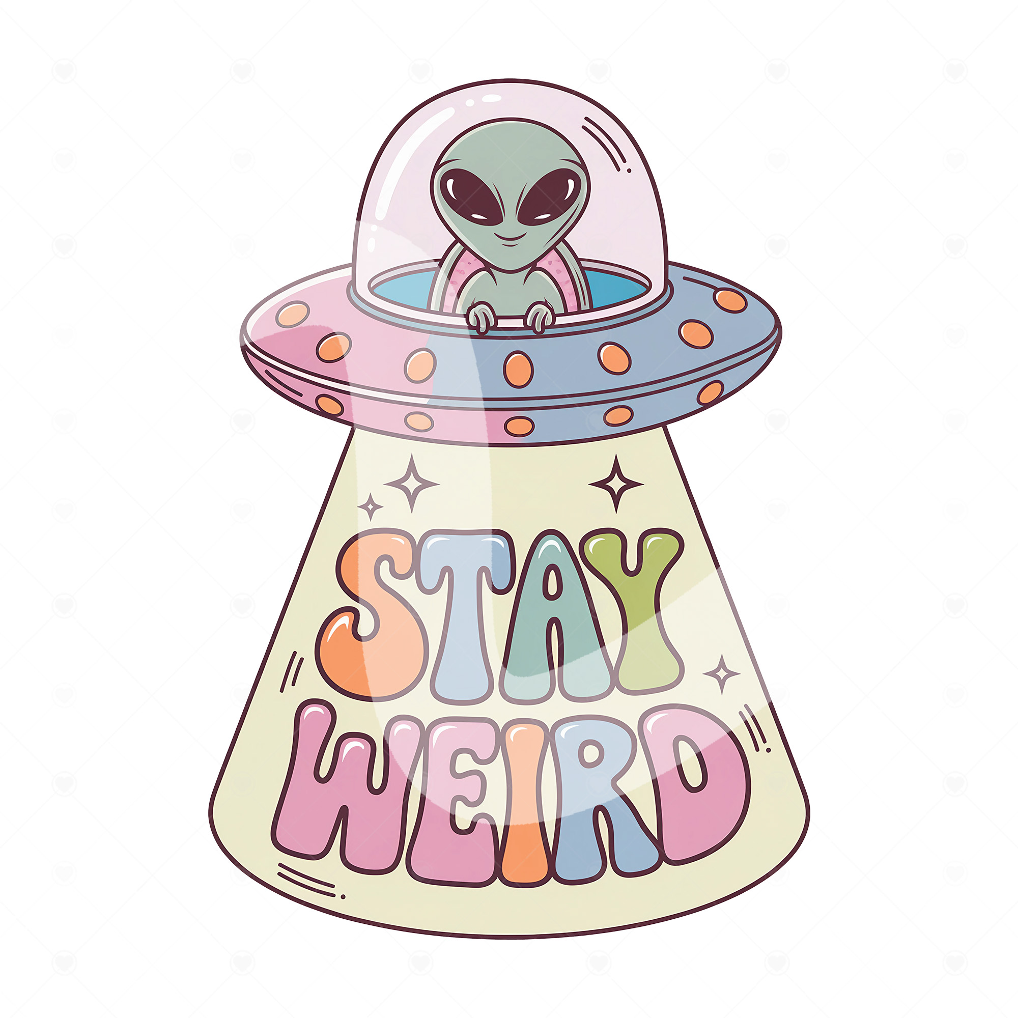 'Stay Weird' Whimsical Alien in Pastel UFO with Retro Typography ...