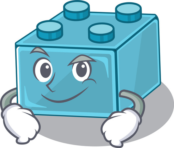 Cool Lego Brick Toys Mascot Character With Smirking Face. Vector ...