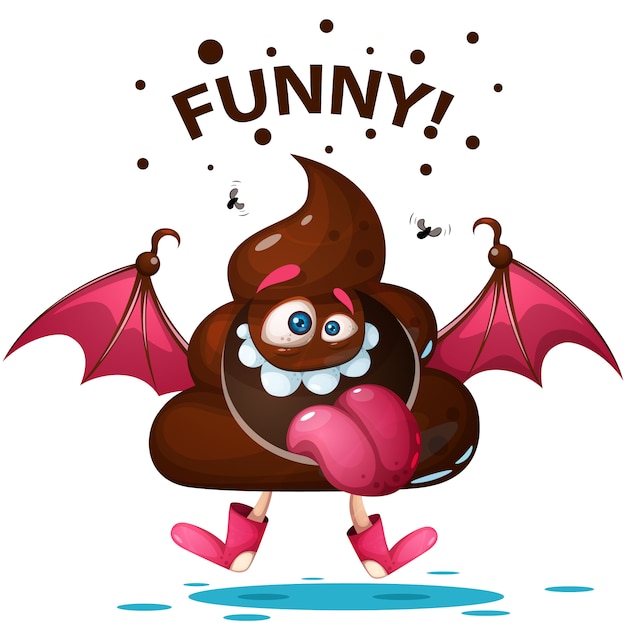 Whimsical Poop Creature with Playful Bat Wings and Goofy Expression ...