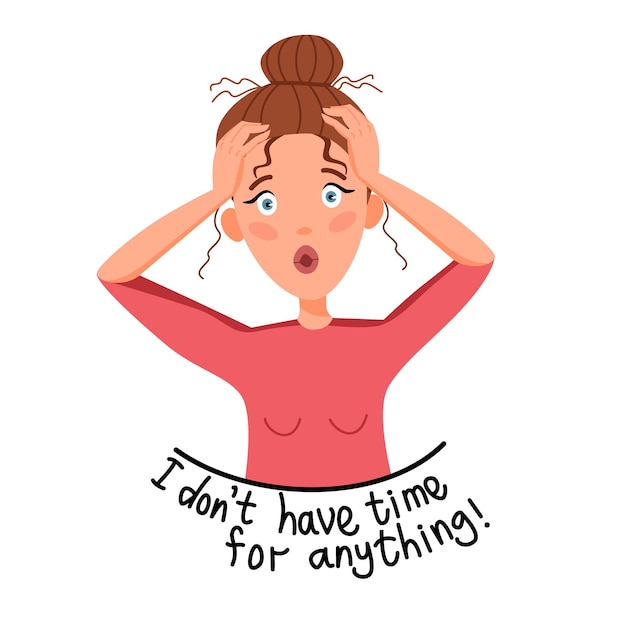 Stressed Woman Overwhelmed by Lack of Time Cartoon | Jiffy Designs