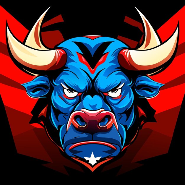 Fierce Blue Bull Head with Horns on Red and Black Background | Jiffy ...