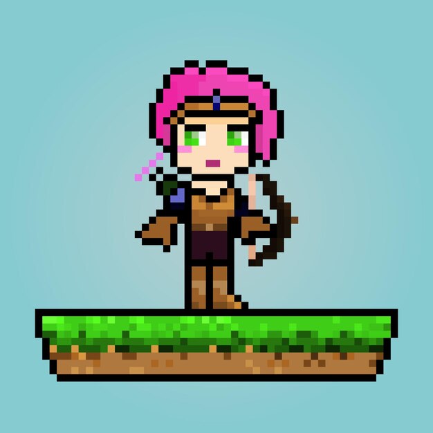 Vibrant Pixel Art Character on Grassy Platform | Jiffy Designs