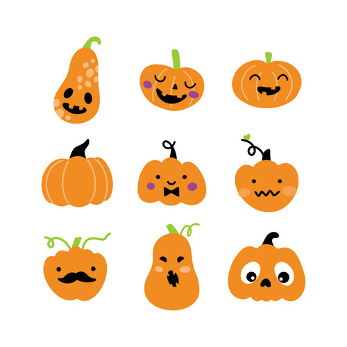 Cartoon Vector Illustration Of Halloween Pumkins With Faces | Jiffy Designs