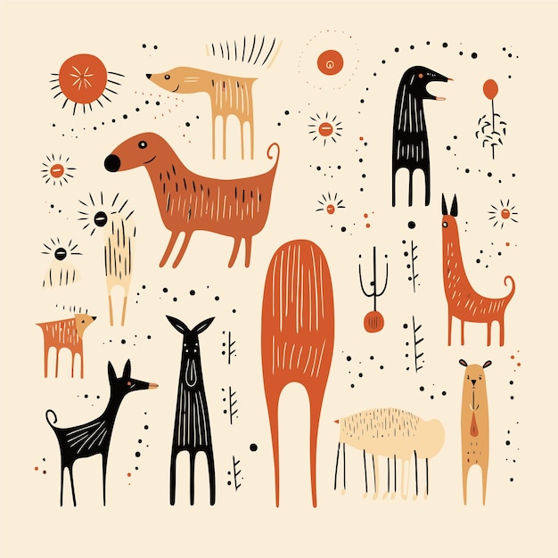 Abstract Animal Shapes and Tribal Patterns on Beige Background | Jiffy ...