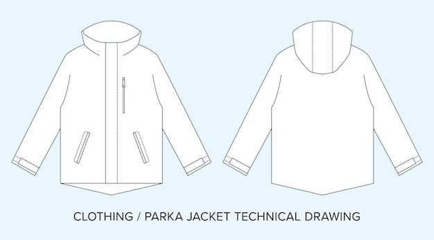 Technical Diagram of a Sleek Parka Jacket Design | Jiffy Designs