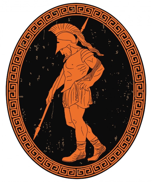 Heroic Spartan Warrior in Ancient Greek Oval Frame | Jiffy Designs