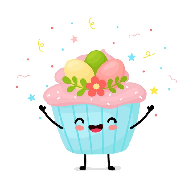 Adorable Cupcake Character with Cheerful Expression and Stars | Jiffy ...