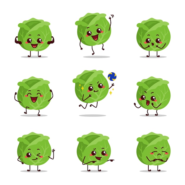 Adorable Animated Cabbage Characters Expressing Diverse Emotions ...