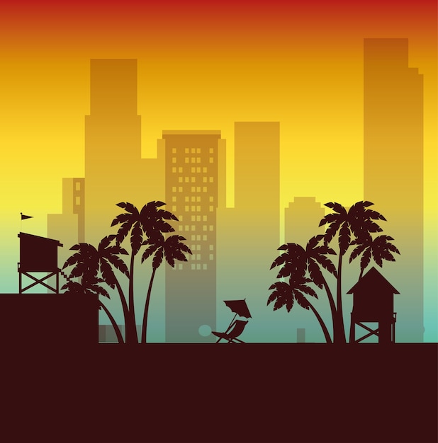 Vibrant Tropical City Skyline at Sunset | Jiffy Designs