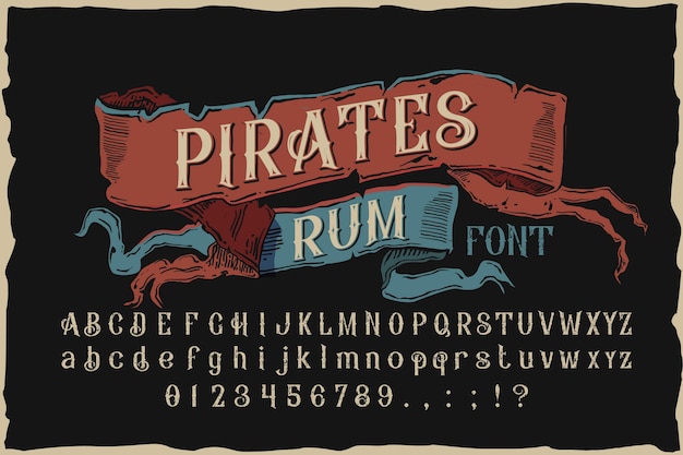 Vintage Pirates Rum Font with Nautical Illustration | Jiffy Designs