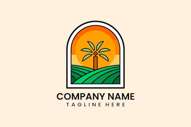Vibrant Palm Tree Emblem in Scenic Landscape | Jiffy Designs