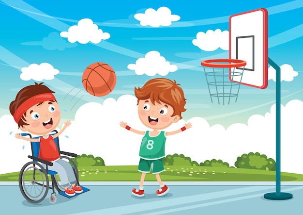 Inclusive Basketball Fun: Wheelchair Player and Friend Shooting Hoops ...