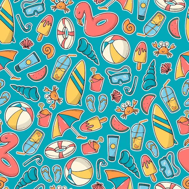 Vibrant Summer Beach Icons and Symbols Pattern | Jiffy Designs