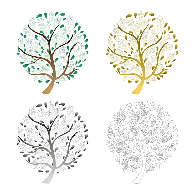 Intricate Botanical Tree Illustrations in Diverse Color Palettes ...