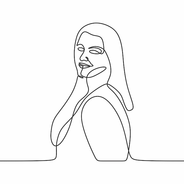 Continuous Line Drawing of a Pensive Woman's Portrait | Jiffy Designs