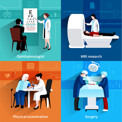 Medical Specialists Mri Scan 4 Flat Icons Square Composition With ...