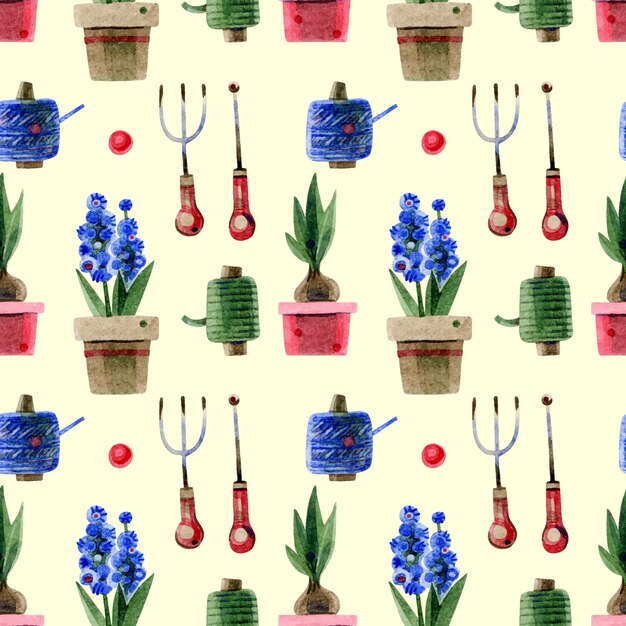 Vibrant Gardening Tools and Blooms in Seamless Pattern | Jiffy Designs