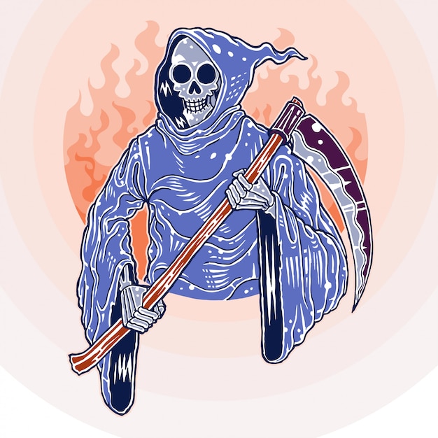 Grim Reaper's Fiery Wrath: A Haunting Illustration | Jiffy Designs