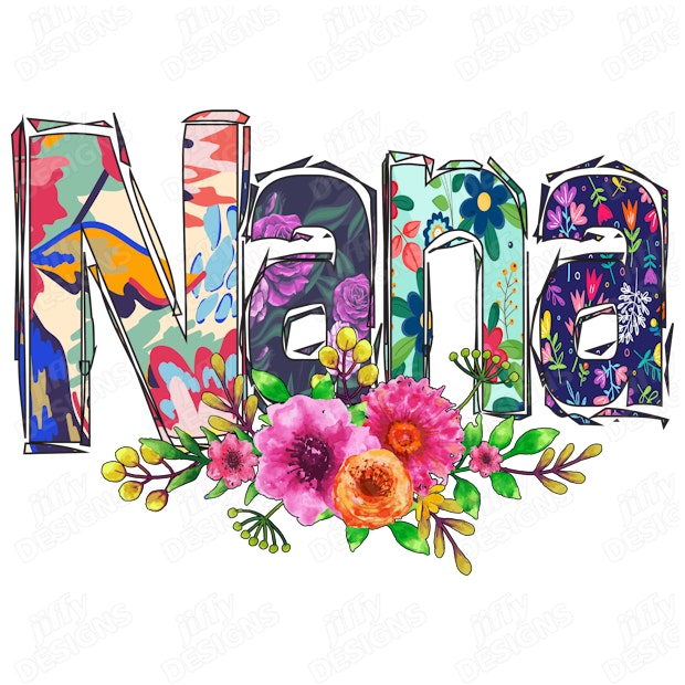 'Nana' Floral Typography with Vibrant Patterns and Blooming Accents ...