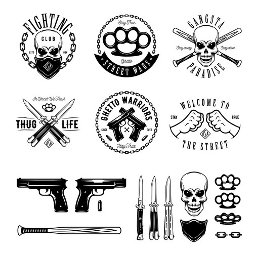 Gangster Labels Badges Emblems Design Elements Set. Gangsta Style ...