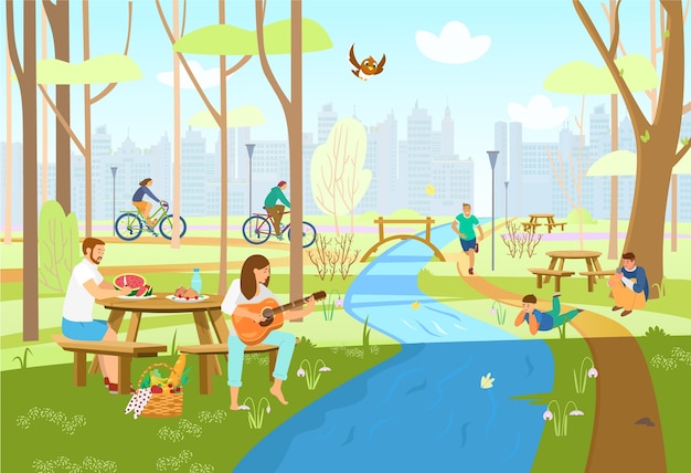 Vibrant Park Scene with People Enjoying Nature and Activities | Jiffy ...