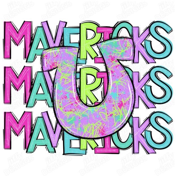 'Mavericks' Vibrant Neon Typography with Splatter-Filled Horseshoe ...
