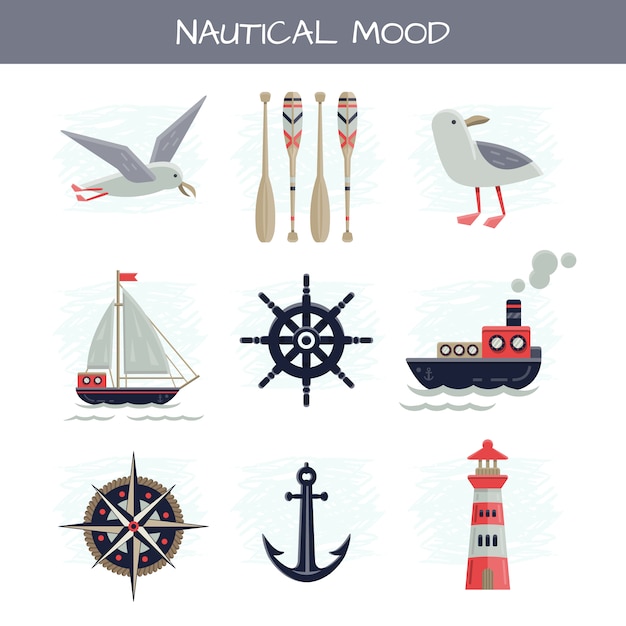 Vibrant Nautical Themed Collection with Diverse Maritime Symbols ...