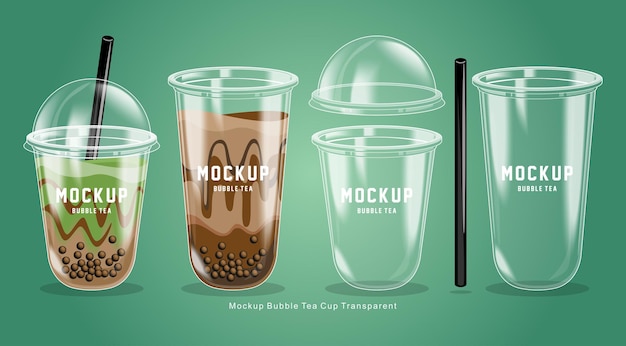 Assortment of Bubble Tea Cup Mockups on Green Background | Jiffy Designs