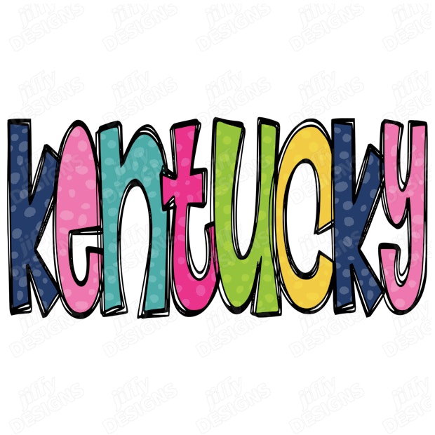 'Kentucky' Vibrant Hand-Drawn Letters in Playful Multicolor Palette ...
