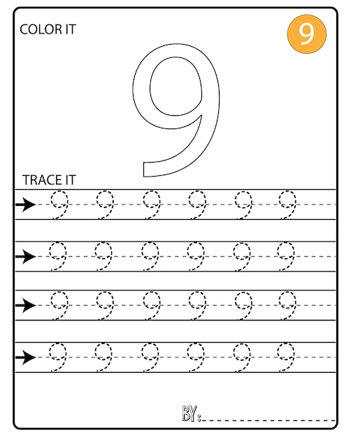 Vibrant Number 9: Tracing and Coloring Activity | Jiffy Designs
