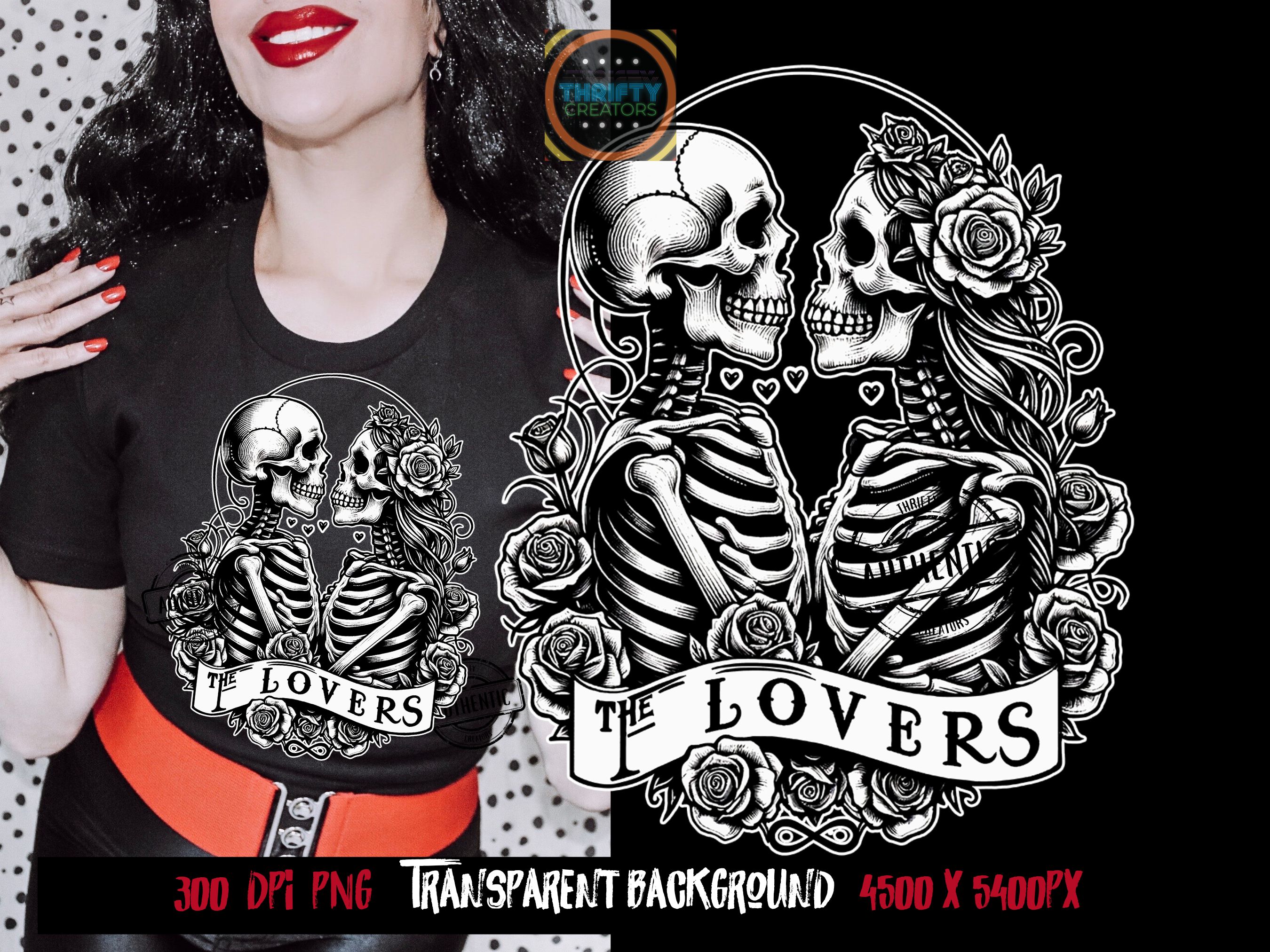 'The Lovers' Skeletons Embraced by Roses in Intricate Black and White ...
