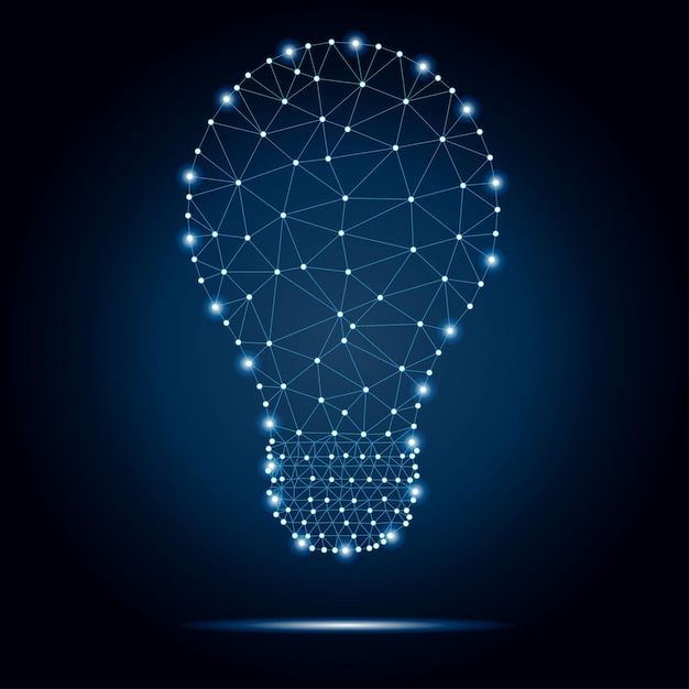 Glowing Wireframe Lightbulb Illustration with Interconnected Nodes ...