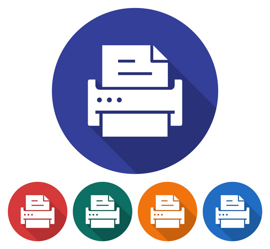 Round Icon Of Printer. Flat Style Illustration With Long Shadow In Five ...