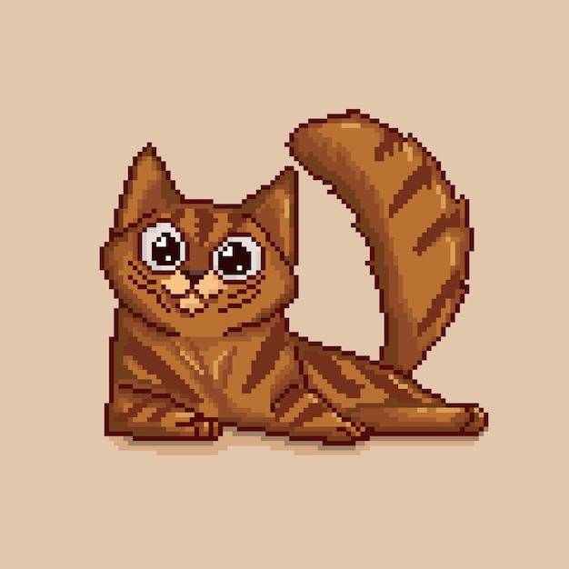 Charming Pixel Art Tabby Cat with Playful Expression | Jiffy Designs