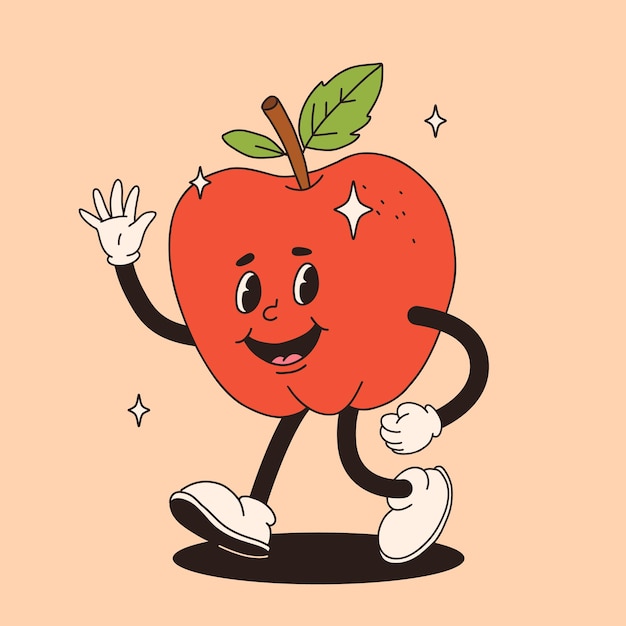 Cheerful Cartoon Apple with Friendly Smile and Waving Hand | Jiffy Designs